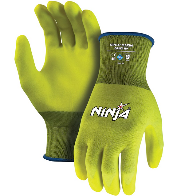 Ninja HPT GripX Gloves Hi Vis Fluro Yellow Sizes S to 2XL NIGRPXHPTFY0 ...